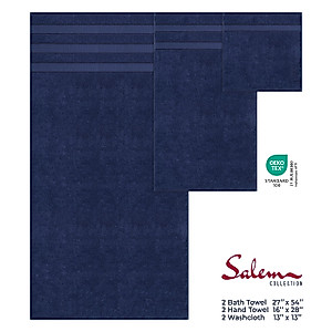 American Soft Linen Salem Bath Towel Set, 100% Cotton 6 Piece Towels for Bathroom, 2 Bath Towels 2 Hand Towels 2 Washcloths, Navy Blue