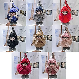 Rertnocnf Cute Kawaii Glasses Doll Backpack Car Key Keychain Kids Girls Women Lover Cartoon Soft Plush Handbag Wallet Hanging Accessories for Gifts Presents Light Pink