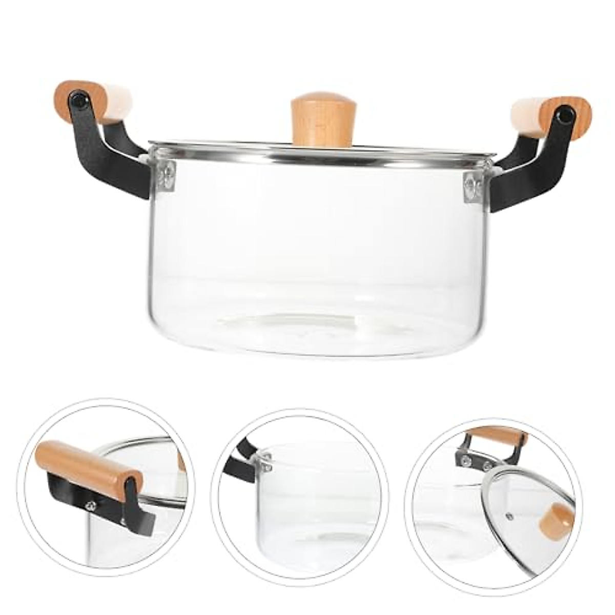 LIFKOME Glass Saucepan with Cover, Glass Pots for Coolikng withLid 2. 5 Cooking Pot with Cover Double Handles Stovetop Glassware for Soup, Milk, Pasta