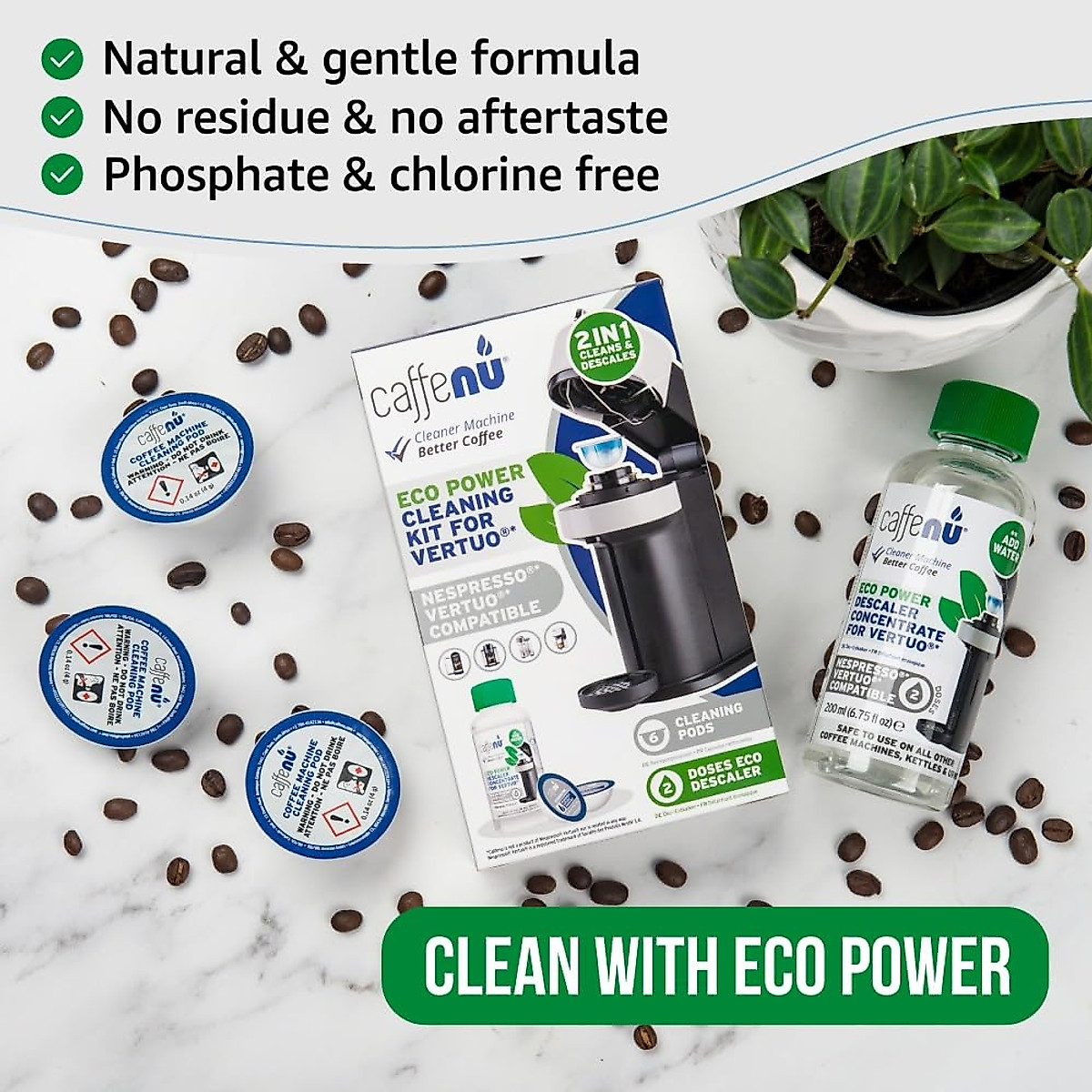 Nespresso Compatible Descaling Kit. 2 Uses Nespresso Vertuo Descaling Solution and 6 Cleaner Pods. Removes Limescale & Cleans Pod Area. Better Tasting & Hotter Coffee. 4 Months Supply.