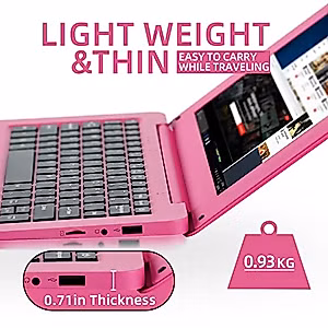 Monitech 10.1” Mini Laptop, 2GB RAM and 32GB SSD Netbook, Small Laptop with USB 3.0, Full HD IPS Display Pink Laptop Computer, Dual Core Lightweight Laptop, Ultra Thin Notebook Computer Windows 10