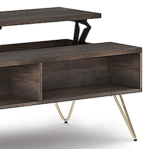 SIMPLIHOME Hunter SOLID MANGO WOOD and Metal 48 Inch Wide Rectangle Industrial Lift Top Coffee Table in Ebony, For the Living Room and Family Room