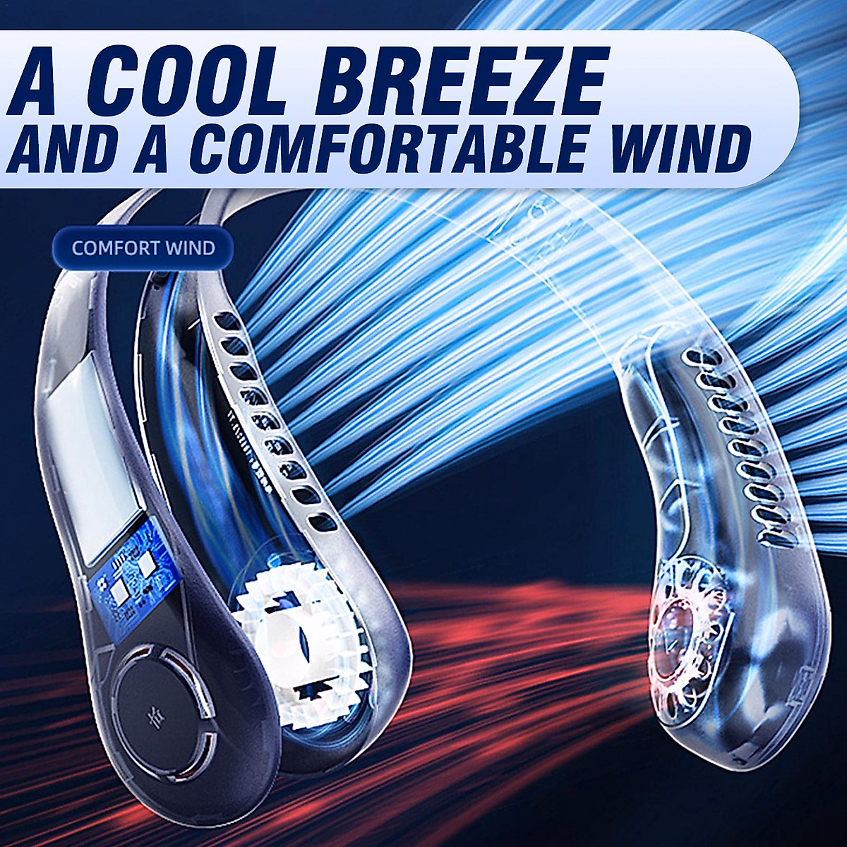 LAFANDE Portable Neck Fan | Rechargeable and Wearable Small Hanging Necklace Neckband Air Cooler, Quiet Neck Fan for Kitchen, Outdoor 3 Speeds