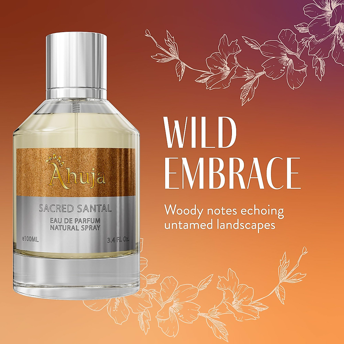 AHUJA Sacred Santal Eau de Parfum 3.4 fl oz -Unisex Perfume,Sandalwood,Violet Leaves and Cardamom,Earthy Woody Scent w/Spicy Notes,Best Alternative for Santal 33