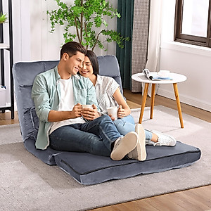 Urnodel Adjustable Floor Sofa Couch with 2 Pillows Foldable Lazy Sofa Sleeper Bed Multi-Functional Floor Loveseat for Reading Gaming 8823S2 (Grey)