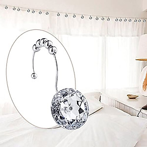 Decorative Shower Curtain Hooks Rings for Bathroom Bathtubs Home Door Window Decor Bling Acrylic Rhinestone Crystal Diamond, Anti Rust (with Glide Ball)