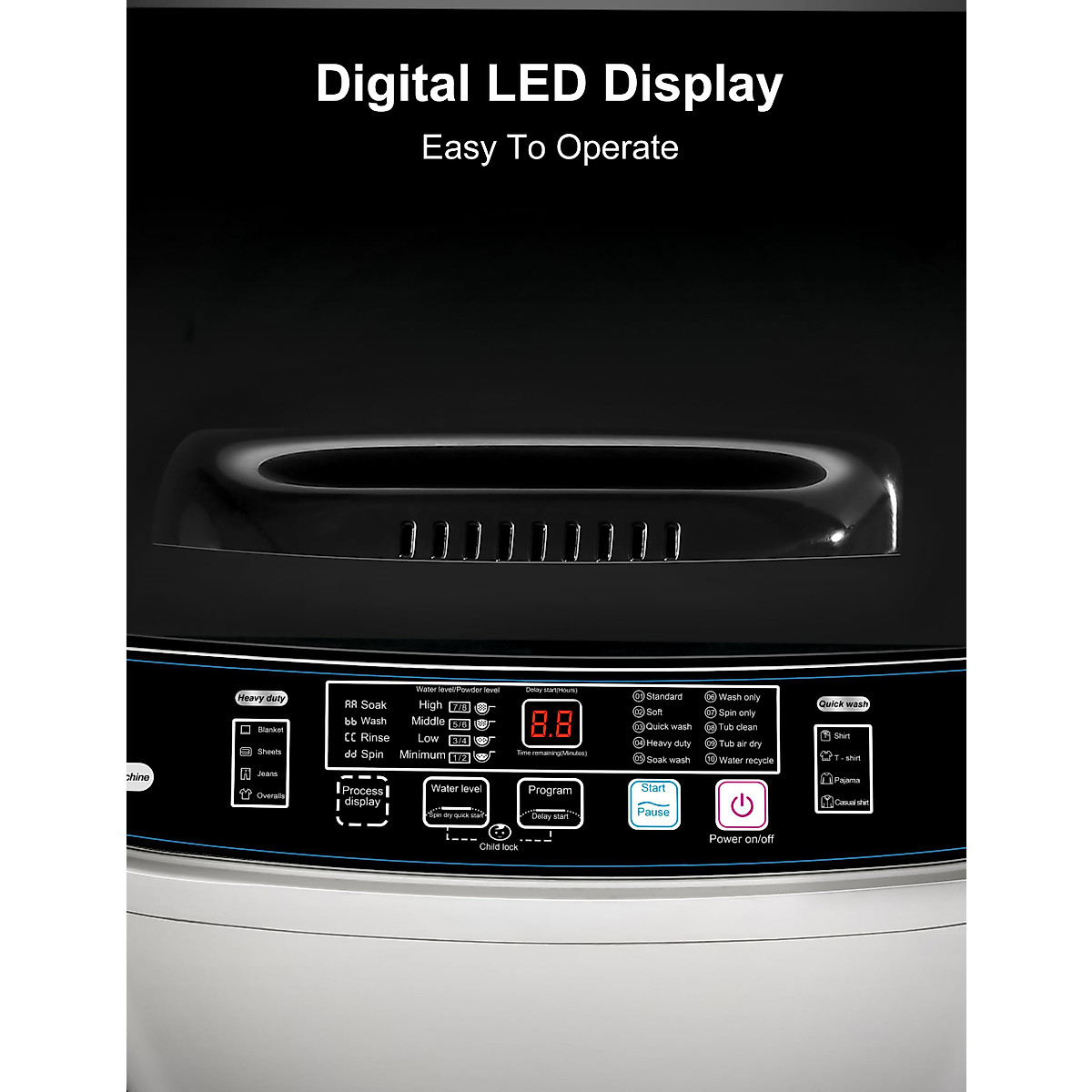 Portable Washing Machine - Compact 2.3 Cu.ft Portable Washer, Full-Automatic Top Loader for Space Saving, Ideal for Apartments, Homes, and Dorms, 10 Wash Cycles, Low Noise, IPX4