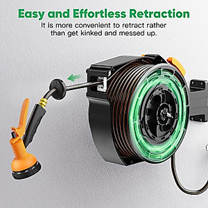 Retractable Garden Water Hose Reel Aihand 100ft x 1/2" Wall Mount Automatic Garden Hose Reels for Outside, Hose Reel Heavy Duty with 180° Swivel Bracket