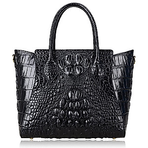 PIJUSHI Designer Genuine Leather Top Handle Shoulder Bag Bundle with Crocodile Leather Wristlet Wallet