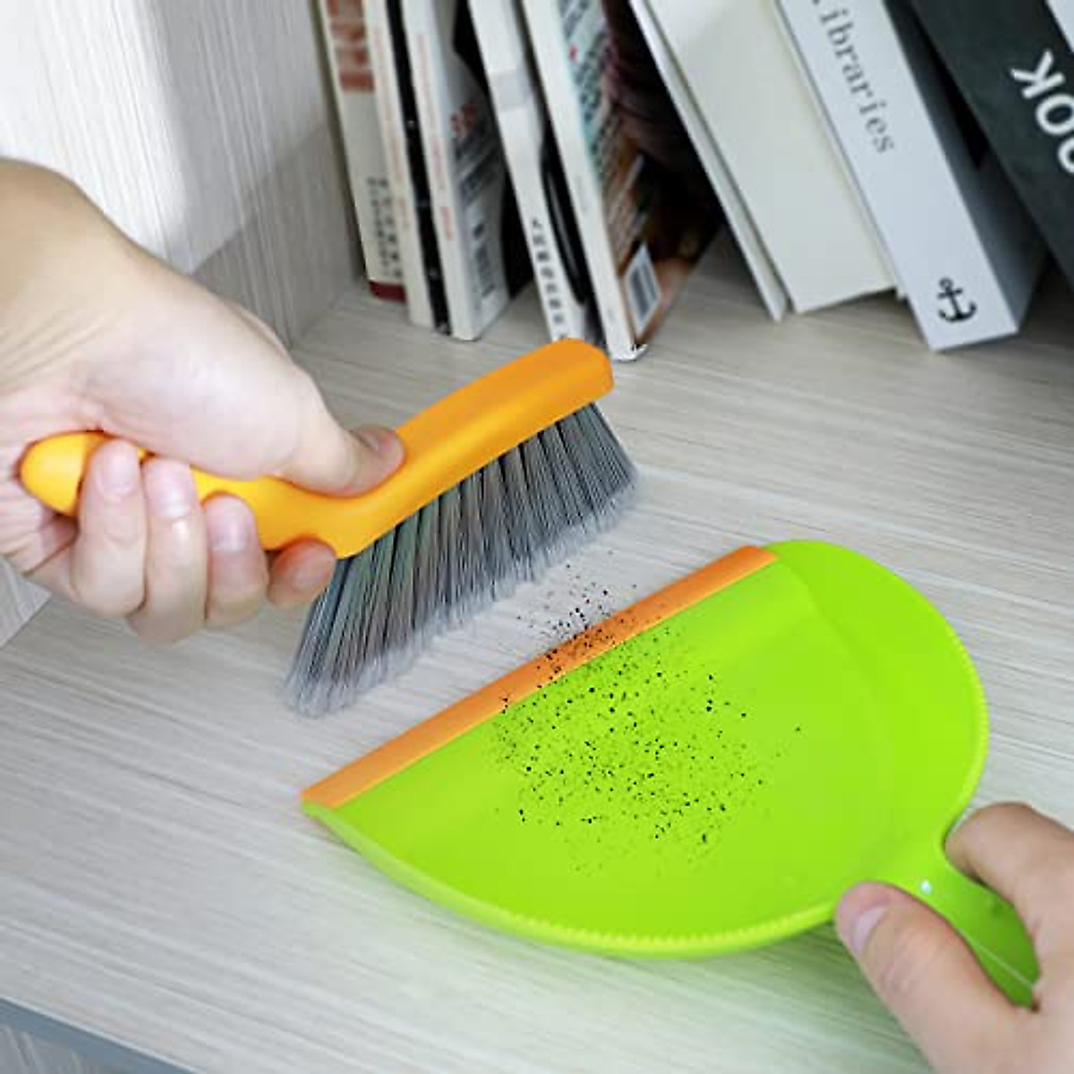 Mini Broom and Dustpan Set - Small Broom and Dustpan Set for Home, Camping Broom, Whisk Brooms Small (Green Orange)…