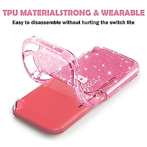 DLseego Pink Glitter Protective Case for Switch Lite, Bling Clear Crystal Soft TPU Cover with Shock-Absorption and Anti-Scratch Design, Cute Sparkle Shining Skin for Switch 2019 Version