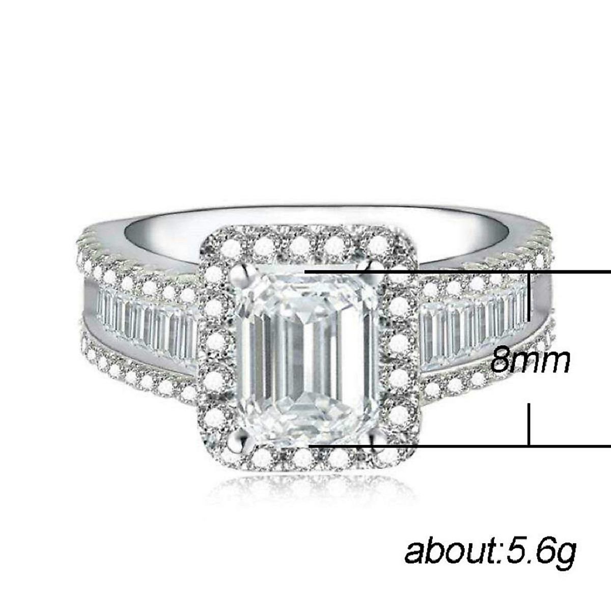 LVTING Princess Cut Cubic Zirconia Ring 925 Silver Engagement Wedding Ring CZ Simulation Diamond Ring Gorgeous Personality Square Wheel Ring Marriage Studded Ring for Women (10#)