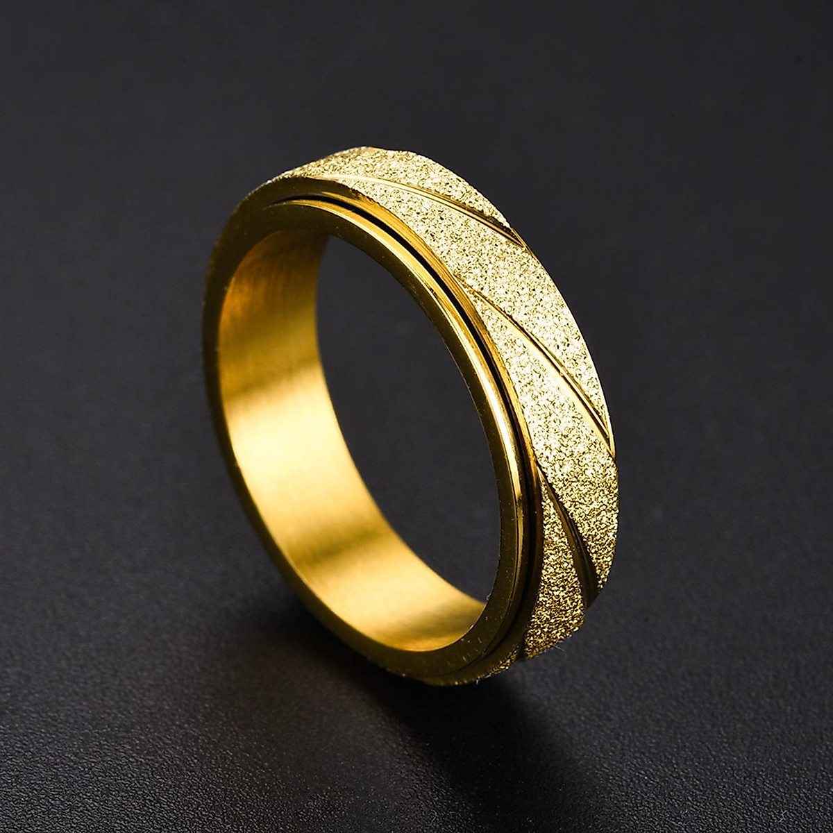 Stainless Steel Band Rings for Men Spinner- Ring Mens Trendy Ring Cool Ring Spinner-Rings Simple Turnable Frosted Color Fingering for Men Anxiety Rings Women Wedding Band Rings (Gold, 7)
