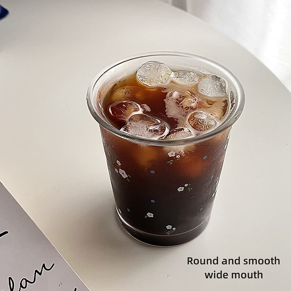 yaocoral Set of 2 12 OZ French Glassware Floral Drinking Glasses,Stackable Flower Glass Cup for Juice,Coffee,Iced Tea,Milk,Dessert,Mixed Drinks,Floral Drinkware Set(white yellow)