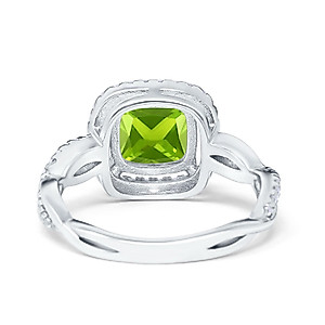 Blue Apple Co. Simulated Peridot Cubic Zirconia Size-8 Infinity Shank Cushion Cut Art Deco Halo Engagement Ring Round Simulated CZ 925 Sterling Silver