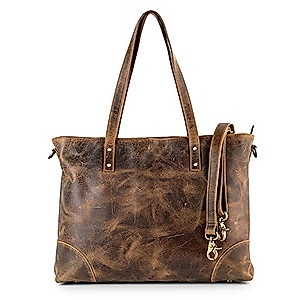 SIXTEASE Tote Bags for Women Large Tote Bag with Zipper Top - Genuine Leather Strap, Upcycled Canvas, Rug, Hair On and Hardware Accents - Vintage Style Hand Stitched -Mayabay