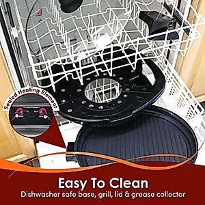 Smokeless Indoor Electric BBQ Grill with Glass Lid, Dishwasher Safe, PFOA-Free Nonstick, Adjustable Temperature, Fast Heat Up, Low-Fat Meals Easy to Clean Design