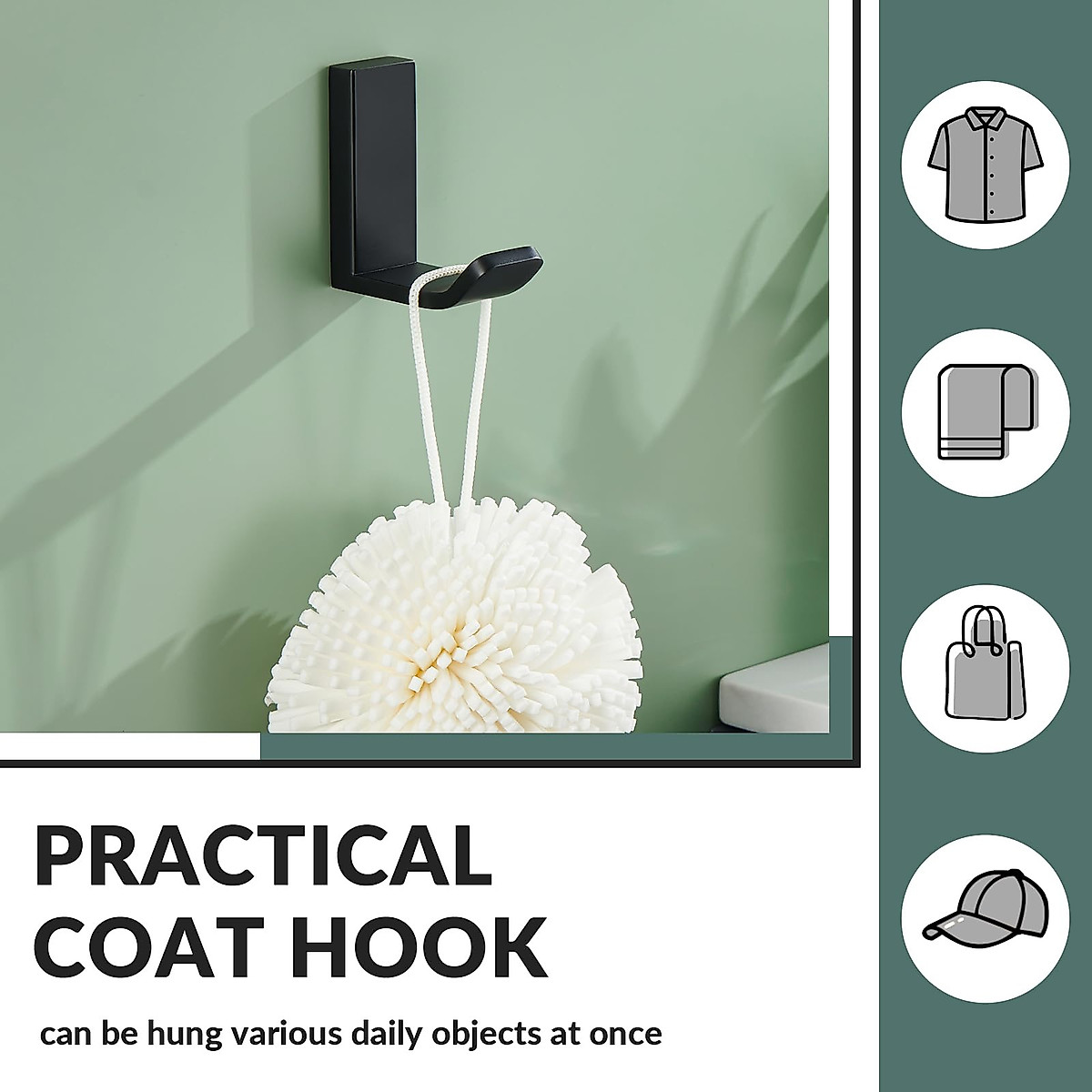 APLusee 2 Pack Bath Robe Hook, 304 Stainless Steel L Shape Coat Holder, Bathroom Home Accessories Matte Black