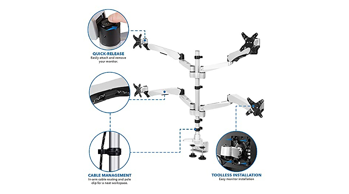 Mount-It! Quad Monitor Desk Mount - Full Motion Design