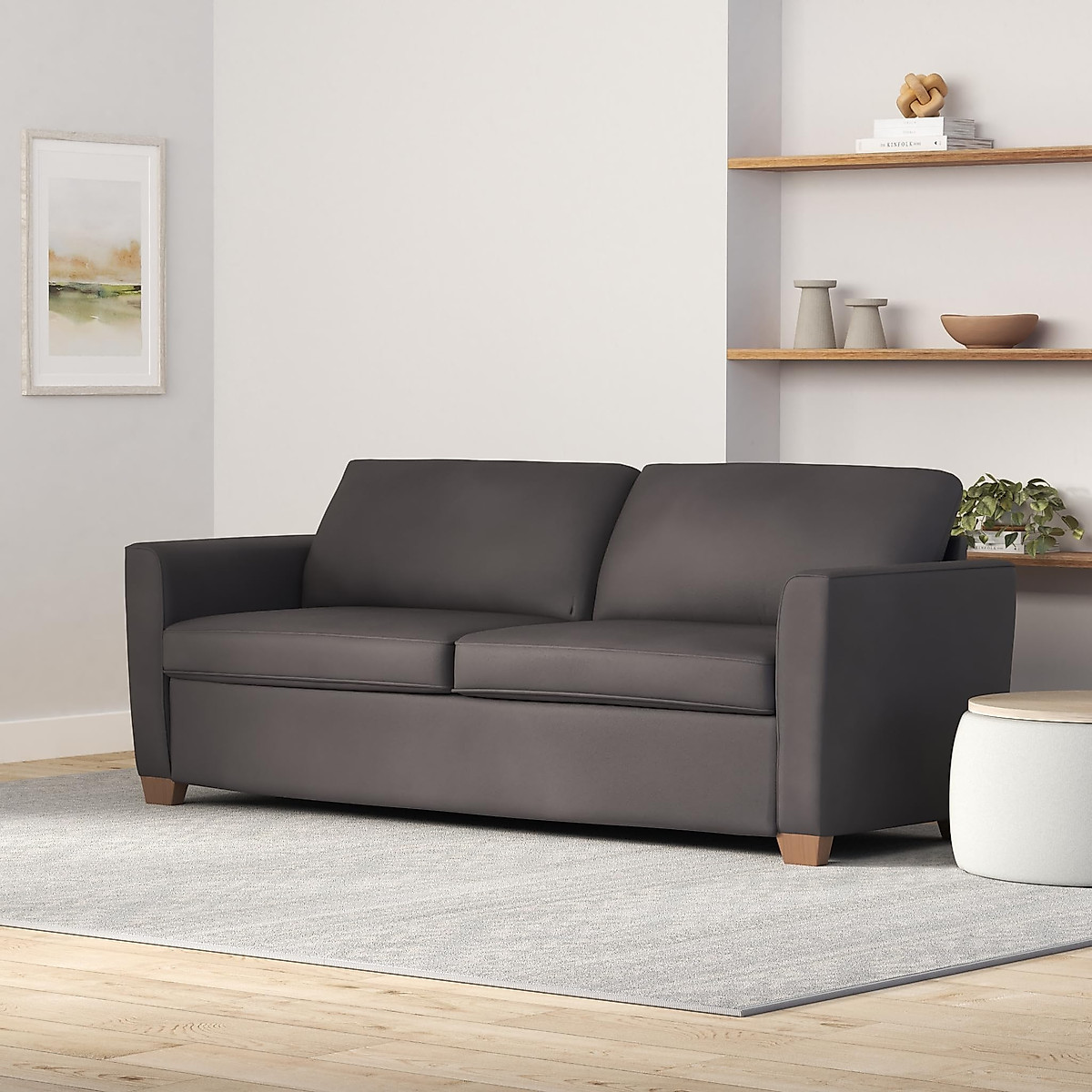 Mjkone 2-in-1 Pull Out Sofa Bed, Queen Size Velvet Sleeper Sofa Bed with Folding Foam Mattress, Pull Out Couch Bed for Living Room/Apartment/Small Spaces(Queen, Dark Grey)