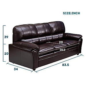 BestMassage Sofa PU Leather Sofa Sleeper Sofa Contemporary Sofa Couch for Living Room Furniture Modern Futon (Three Seat).