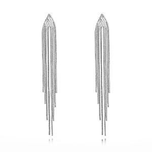 Long Silver Earrings for Women Dangling Silver Tassel Earrings Silver Long Metal Chain Tassel Dangle Earrings Silver Fringe Earrings Geometric Earrings Bridesmaid Jewelry