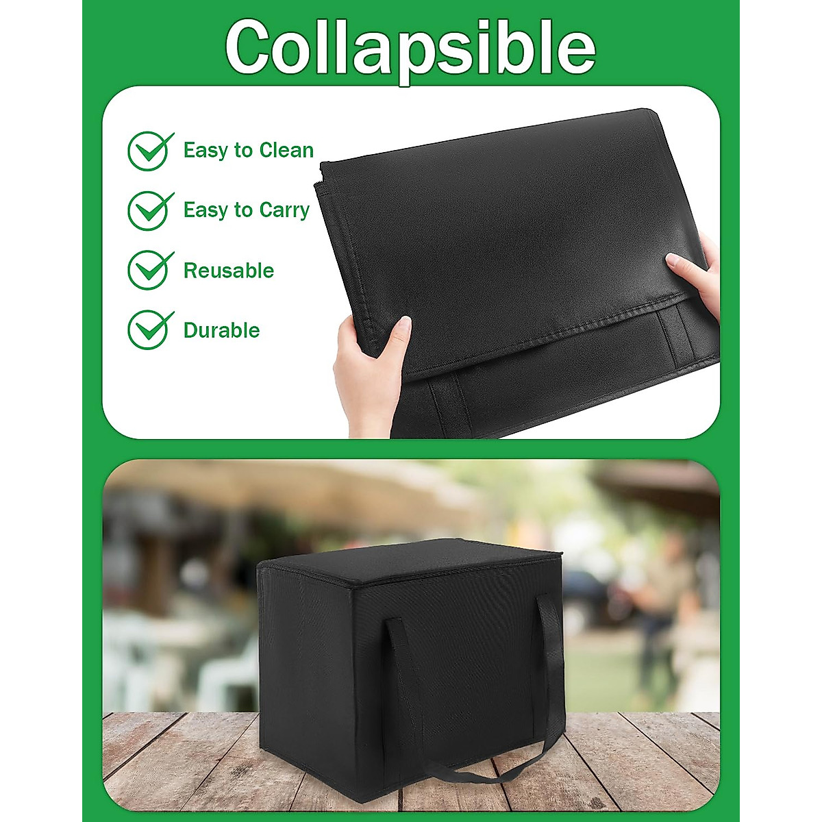 Colemoly Reusable Grocery Bags 4 Pack Shopping Bags Insulated Bag (Black 16x13x10 inch)