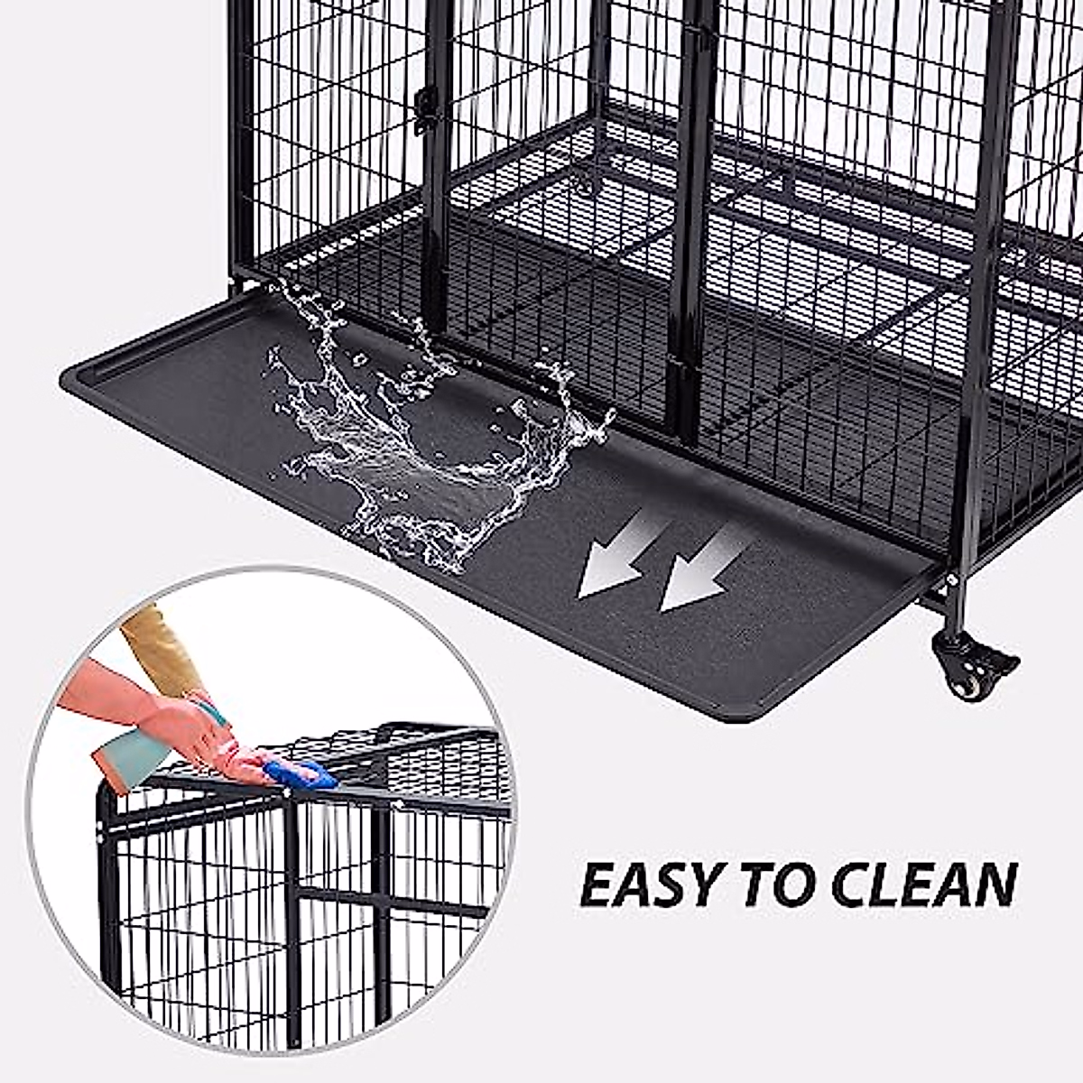 Azaeahom 49" Heavy Duty Dog Crate for Large Dogs, Extra Large Dog Cage Kennel with Double Door, 360°Lockable Wheels, Removable Tray for Easy Cleaning, Indoor/Outdoor