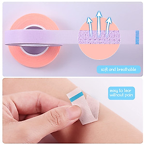 Maitys Eyelash Extension Tape Breathable Adhesive Lash Tape Non-Woven Fabric Lash Tape with Heart-Shaped Tape Dispenser Cutter, 0.5 Inch Wide, 10 Yards Long of Each (Pink, Purple, Green)