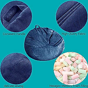 3 Ft Bean Bag Chair: Memory Foam Filled Bean Bag Chairs, Ultra Supportive Stuffed Bean Bag with Ultra Soft Corduroy Cover, Dark Blue for Kids, Adults
