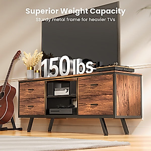 Pipishell TV Console Table for up to 65″ TVs, Retro TV Stand with Metal Frame & Fabric Drawers up to 150 lbs, Entertainment Center TV Console for Living Room & Bedroom Organization, PIRTS06WN