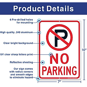 (2 Pack) No Parking Sign with Symbol Sign, 10 x 7 Inches Reflective .40 Rust Free Aluminum, UV Protected, Weather Resistant, Waterproof, Durable Ink, Easy to Mount