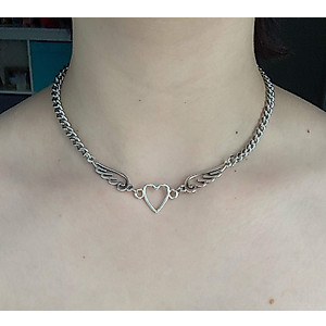 Angel Heart Wing Choker Gothic Indie Stuff Y2k Hollow Out Pendant Chain Necklace for Women Men