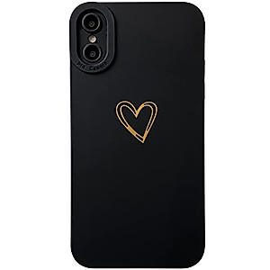Qokey for iPhone X Case,iPhone Xs Case 5.8" Side&Back Cute Plated Love Heart with Anti-Fall Lens Cameras Cover Protection Soft TPU Shockproof Anti-Fingerprint Phone Cases for Women Girls Men,Black