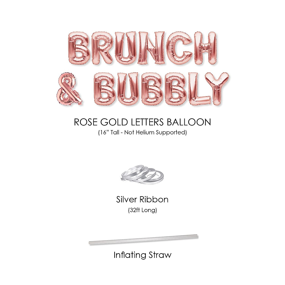 PartyForever Rose Gold BRUNCH & BUBBLY Balloon Banner Bridal Brunch Shower Bachelorette Party Decorations for Champagne Bubbly Bar