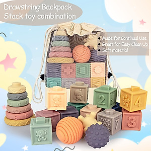 8PCS Montessori Toys for Babies,Teething Toys for Babies 0-6 Months 6-12 Months, Early Educational Learning Stacking Tower, Sensory Toys for Toddlers 1-3, Soft Rings Stacker & Teethers(mushroom)