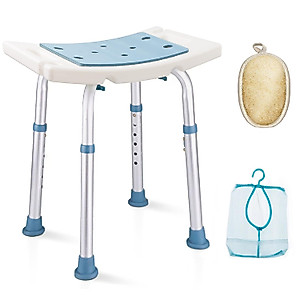 Icedeer Shower Stool with Free Loofah Sponge/Toiletry Bag, Shower Chair for Inside Shower and Bathtub, Height Adjustable Shower Seat for Seniors/Disabled—Tool-Free Assembly Bath Chair(350lb Capacity)