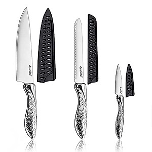 dearithe Kitchen Knife Set 3 Piece, High Carbon Stainless Steel Professional Chef Knife Set, Sharp Knife with sheath, Knives Set for Kitchen