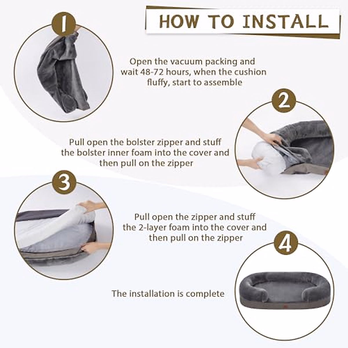 pettycare Orthopedic Dog Bed for Medium Dogs with Memory Foam, Waterproof Pet Bed Soft Sofa with Washable Removable Cover Anti-Slip Bottom, Extra Head and Neck Support Sleeper, 30” Dark Grey