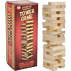 The Dreidel Company Wooden Tumble Tower Game, Pull, Stack, and Tumble Blocks, Sensory Learning, Game Night, 6" (Single)