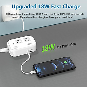 Step Down Power Converter - FOVAL 230W Travel Voltage Converter 220V to 110V International Power Adapter with [Upgraded 18W PD USB-C] 3 USB Ports 2 AC Outlets US to Europe Italy UK AU Plug (White)