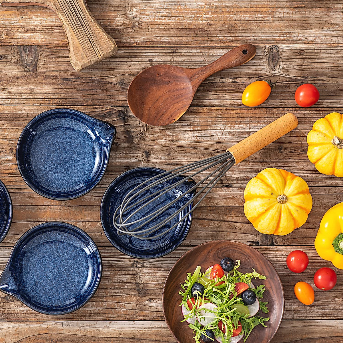 Ceramic Spoon Ladle Rest Coffee - VICRAYS Kitchen Stove Spoon Holder Spatula Cooking Accessories Farmhouse Utensil Rest Stove Spatula Decor for Countertop - Dishwasher Safe 5.2 Inches Blue Set of 4