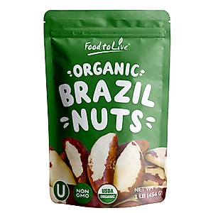 Food to Live Organic Dry Roasted Brazil Nuts with Himalayan Salt, 1 Pound Non-GMO, Oven Roasted, Lightly Salted, No Oil Added, Whole. Vegan, Kosher. High in Protein and Selenium. Keto-Friendly Snack