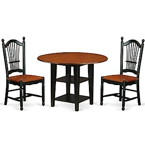 East West Furniture SUDO3-BCH-W 3 Piece Dining Set Contains a Round Dining Table with Dropleaf & Shelves and 2 Kitchen Chairs, 42x42 Inch, Black & Cherry