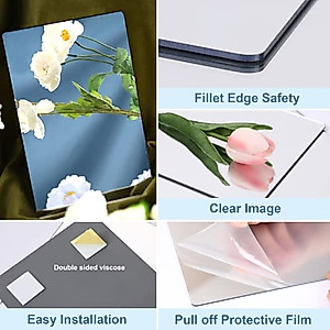 JUNEBRUSHS 8 Pack Self Adhesive Acrylic Mirror, 8 x 8 Inch Tiles,Flexible Plastic Mirror Sheets Wall Stickers,2MM Thick Frameless Small Mirror