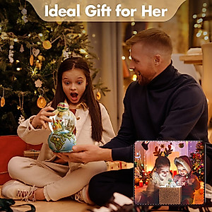 Snow Globe Valentine's Day with Music for Kids Boys Girls Women Adults Unique Gift 3D Hot Air Balloon Snowglobes Around The World Travel Rotating Christmas Music Box Decorations