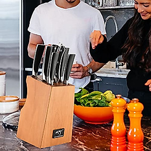 9 Pieces Damascus Kitchen Knife Set, Kitchen Knife Set with Block, ABS Ergonomic Handle for Chef Knife Set, Knife Sharpener and Kitchen Shears, Knife Block Set for Chopping, Slicing & Cutting