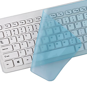 2 Pack Universal Computer Desktop Keyboard Cover Skin for Standard Size PC Computer Desktop Keyboards (Size: 17.52" x 5.51") Clear Waterproof Anti-Dust Silicone-Blue