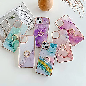 Dinglijia for Samsung Galaxy S22 Ultra Case, Soft TPU + IMD Marble Pattern Shiny Ring Kickstand Case for Girls and Women, Camera and Screen Protection Case for Samsung Galaxy S22 Ultra BKZH White