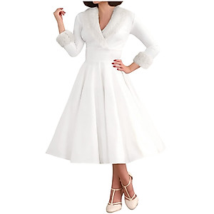 Christmas Dress for Women, Womens Vintage 1950s Dresses Long Sleeve Swing Party Dresses Xmas Cocktail Dress